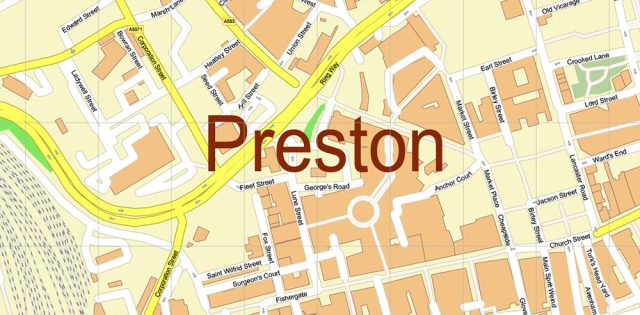 Preston + Blackburn UK Map Vector City Plan High Detailed Street Map ...