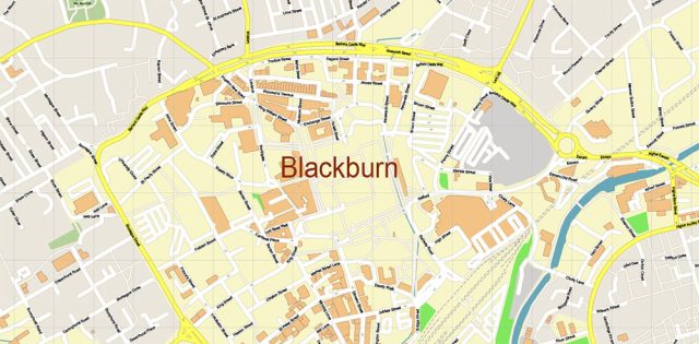 Preston + Blackburn UK PDF Vector Map: City Plan High Detailed Street ...