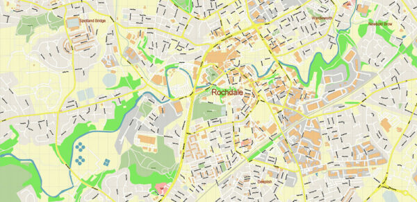 Rochdale + Oldham + Middleton Area UK Map Vector City Plan High ...
