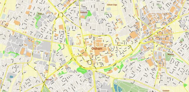 Rochdale + Oldham + Middleton Area UK Map Vector City Plan High ...