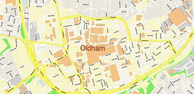 Rochdale + Oldham + Middleton Area UK Map Vector City Plan High ...
