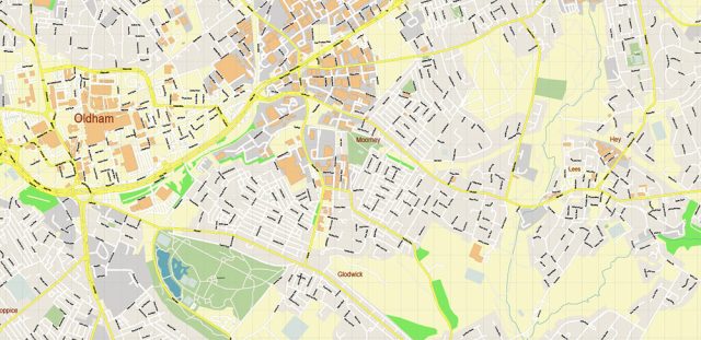 Rochdale + Oldham + Middleton Area UK Map Vector City Plan High ...