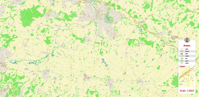 Rochester + Maidstone + Gillingham UK Map Vector City Plan High ...