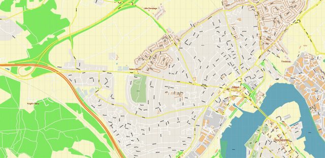 Rochester + Maidstone + Gillingham UK Map Vector City Plan High ...