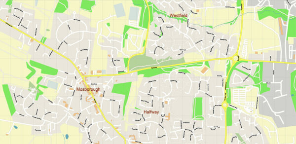 Rotherham Area UK PDF Vector Map: City Plan High Detailed Street Map ...