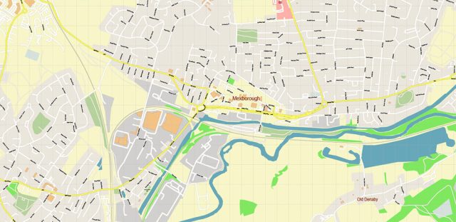 Rotherham Area UK Map Vector City Plan High Detailed Street Map ...
