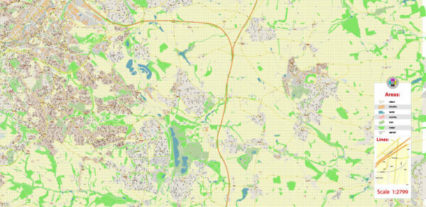 Rotherham Area UK PDF Vector Map: City Plan High Detailed Street Map ...