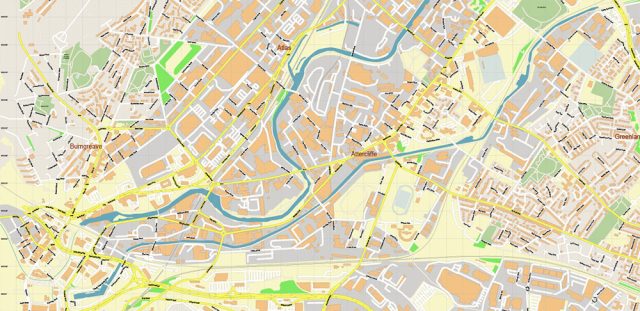 Rotherham Area UK PDF Vector Map: City Plan High Detailed Street Map ...