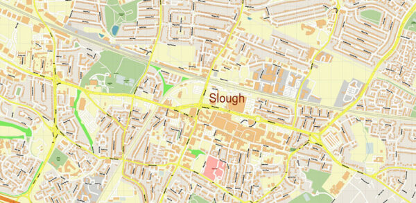 Slough + Windsor Area UK PDF Vector Map: City Plan High Detailed Street ...