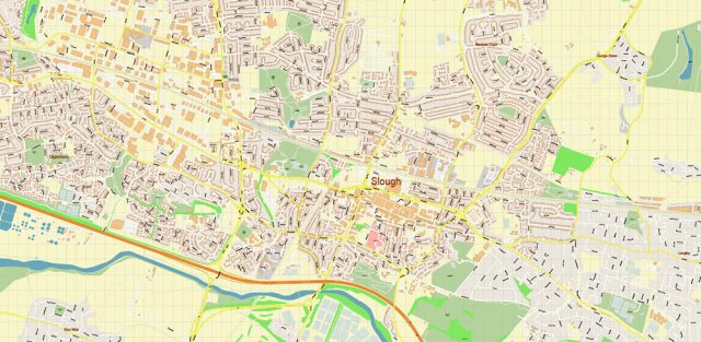 Slough + Windsor Area UK PDF Vector Map: City Plan High Detailed Street ...