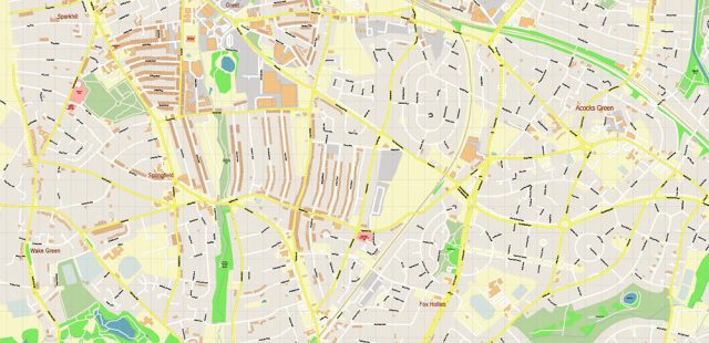 Solihull + Erdington Area UK PDF Vector Map: City Plan High Detailed ...