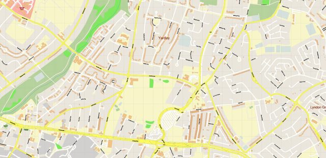 Solihull + Erdington Area UK PDF Vector Map: City Plan High Detailed ...