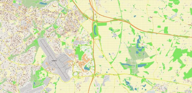 Solihull + Erdington Area UK PDF Vector Map: City Plan High Detailed ...