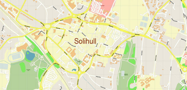 Solihull + Erdington Area UK PDF Vector Map: City Plan High Detailed ...