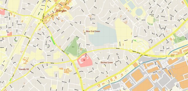 Solihull + Erdington Area UK PDF Vector Map: City Plan High Detailed ...