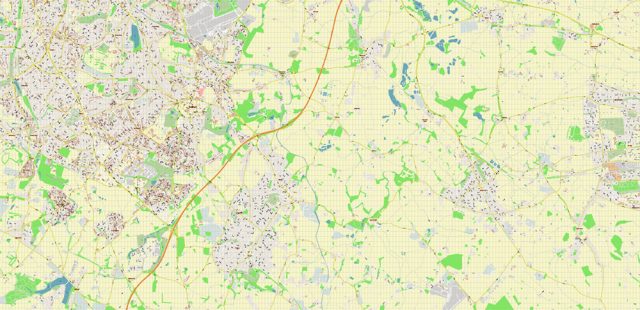 Solihull + Erdington Area UK PDF Vector Map: City Plan High Detailed ...