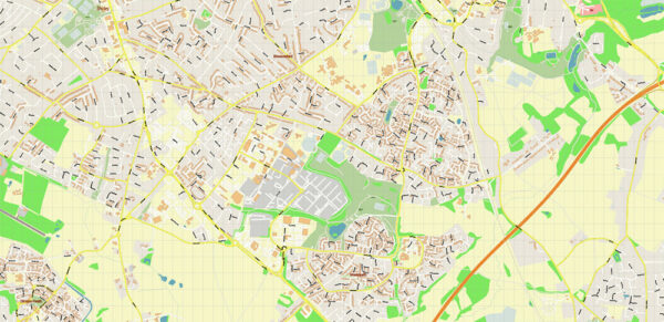 Solihull + Erdington Area UK PDF Vector Map: City Plan High Detailed ...