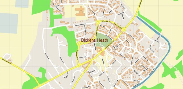 Solihull + Erdington Area UK Map Vector City Plan High Detailed Street ...