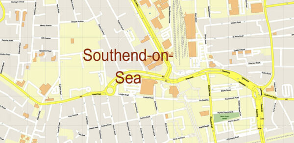 Southend-on-Sea UK PDF Vector Map: City Plan High Detailed Street Map ...