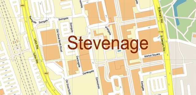 Stevenage + Benslow + Letchworth UK Map Vector City Plan High Detailed ...