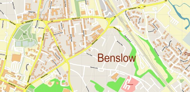 Stevenage + Benslow + Letchworth UK Map Vector City Plan High Detailed ...