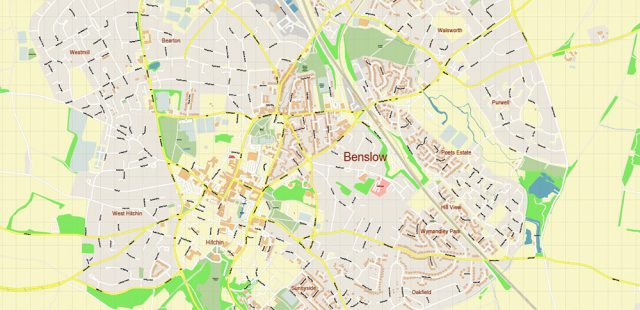 Stevenage + Benslow + Letchworth UK Map Vector City Plan High Detailed ...