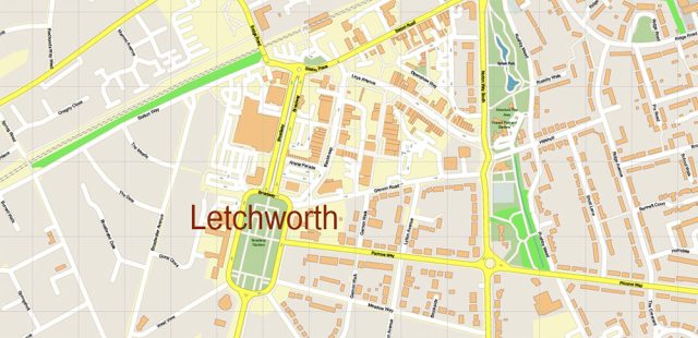 Stevenage + Benslow + Letchworth UK Map Vector City Plan High Detailed ...