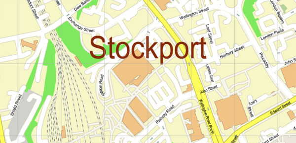 Stockport UK Map Vector City Plan High Detailed Street Map editable ...