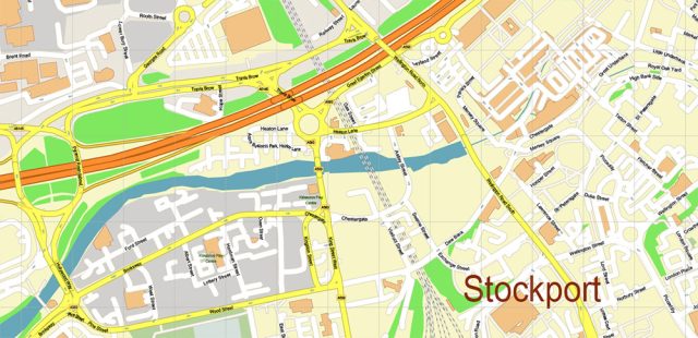 Stockport UK Map Vector City Plan High Detailed Street Map editable ...