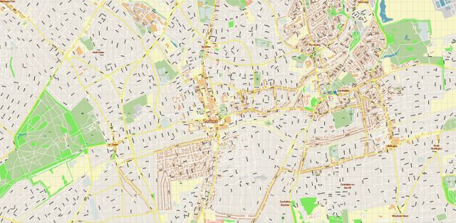 Sutton Area UK Map Vector City Plan High Detailed Street Map editable ...