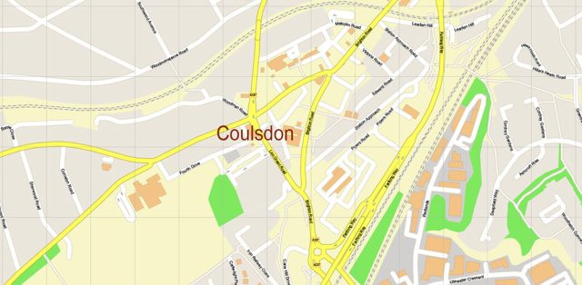 Sutton Area UK Map Vector City Plan High Detailed Street Map editable ...