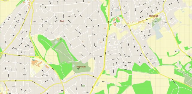 Sutton Area UK PDF Vector Map: City Plan High Detailed Street Map ...