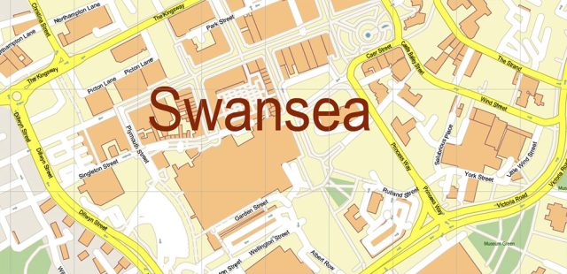 Swansea Area UK Map Vector City Plan High Detailed Street Map editable ...
