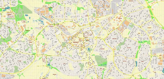 Swindon Area UK Map Vector City Plan High Detailed Street Map editable ...