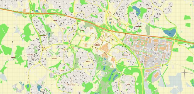 Telford Area UK Map Vector City Plan High Detailed Street Map editable ...