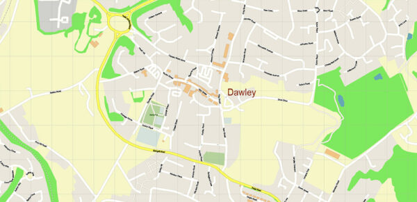 Telford Area UK Map Vector City Plan High Detailed Street Map editable ...