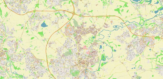 Wakefield Area UK Map Vector City Plan High Detailed Street Map ...