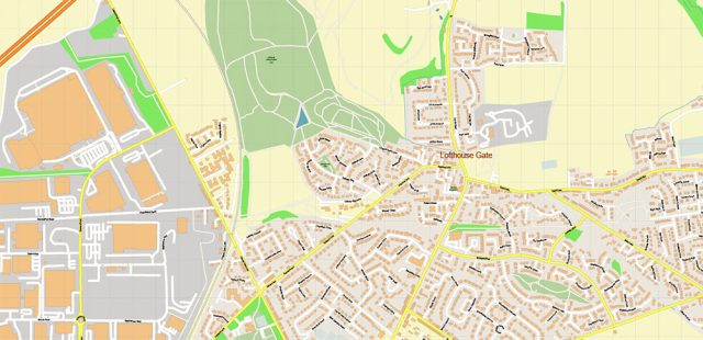 Wakefield Area UK PDF Vector Map: City Plan High Detailed Street Map ...