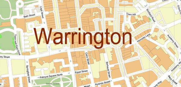 Warrington Area UK PDF Vector Map: City Plan High Detailed Street Map ...