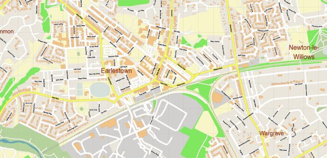 Warrington Area UK Map Vector City Plan High Detailed Street Map ...