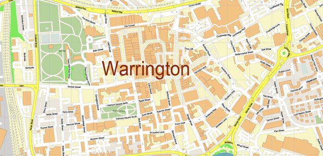 Warrington Area UK PDF Vector Map: City Plan High Detailed Street Map ...