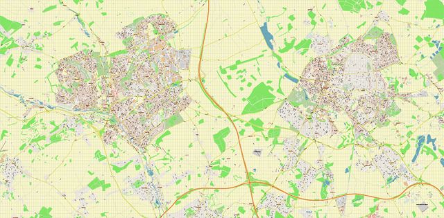 Watford + St Albans + Hemel Hempstead UK Map Vector City Plan High ...
