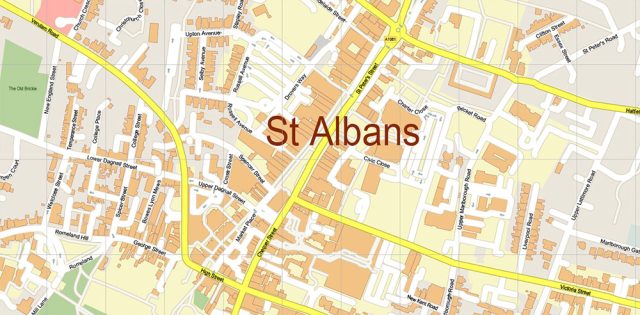 Watford + St Albans + Hemel Hempstead UK Map Vector City Plan High ...