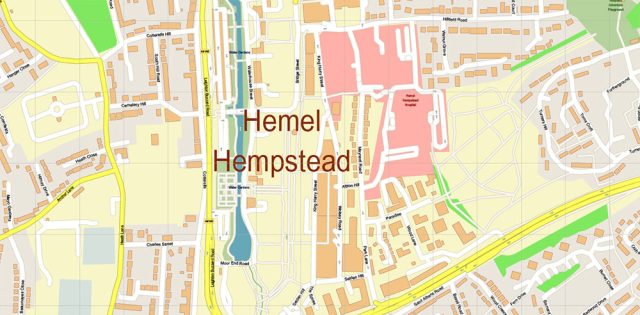 Watford + St Albans + Hemel Hempstead UK Map Vector City Plan High ...