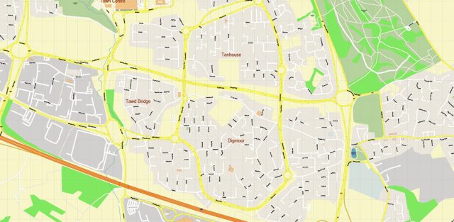 Wigan Area UK PDF Vector Map: City Plan High Detailed Street Map ...