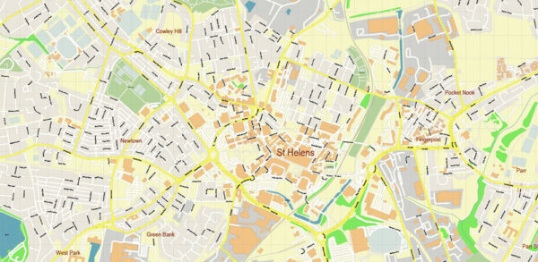 Wigan Area UK Map Vector City Plan High Detailed Street Map editable ...