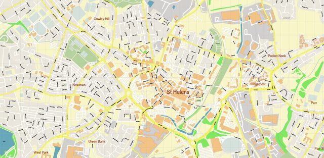 Wigan Area UK Map Vector City Plan High Detailed Street Map editable ...