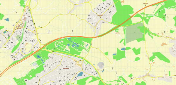 Woking + Guildford UK Map Vector City Plan High Detailed Street Map ...