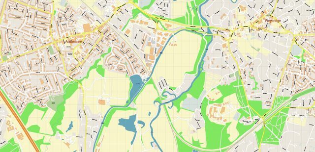Woking + Guildford UK Map Vector City Plan High Detailed Street Map ...