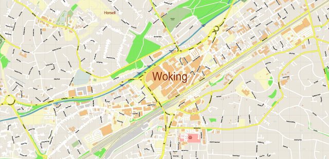 Woking + Guildford UK Map Vector City Plan High Detailed Street Map ...